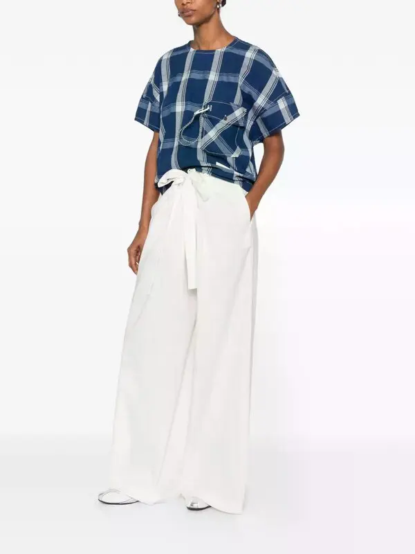 AND WANDER Check-print Back-button Blouse