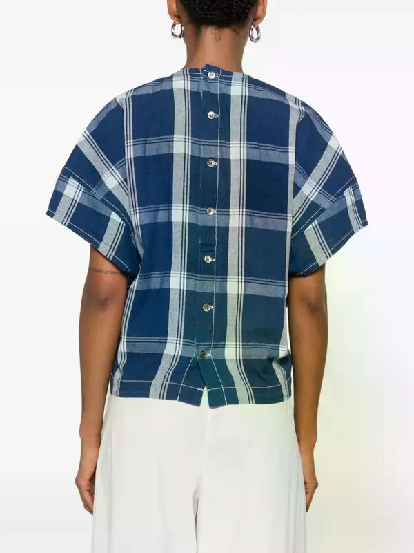 AND WANDER Check-print Back-button Blouse