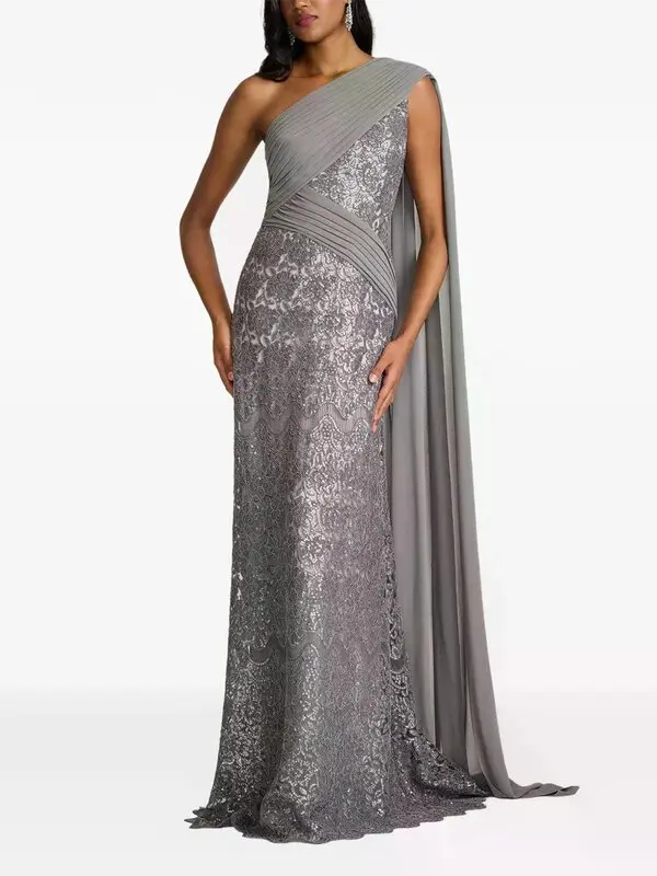 Tadashi Shoji Eamon Sequin-embellished One-shoulder Gown - Grey
