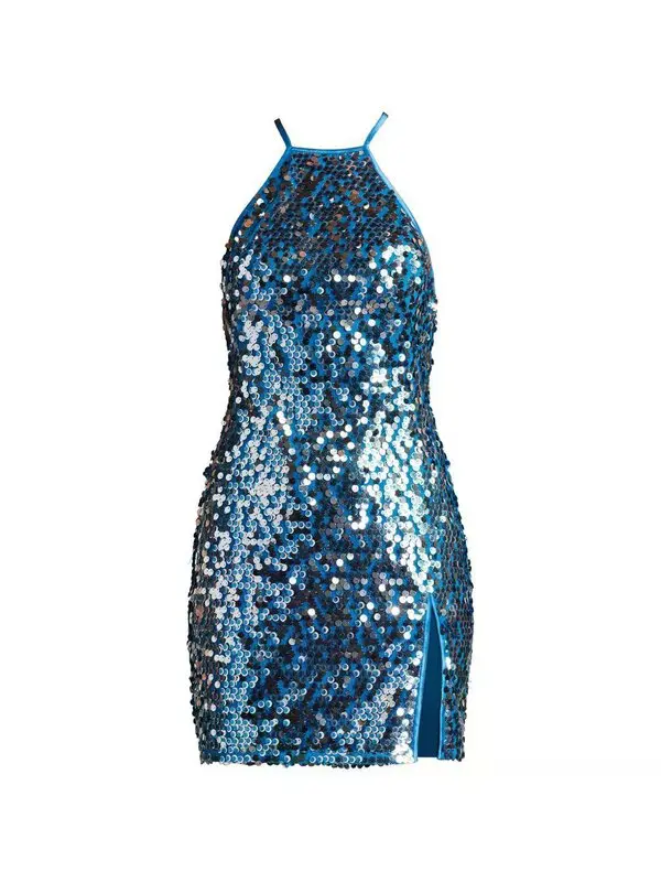 Tadashi Shoji Joia Sequined Halterneck Mini Dress - Blue