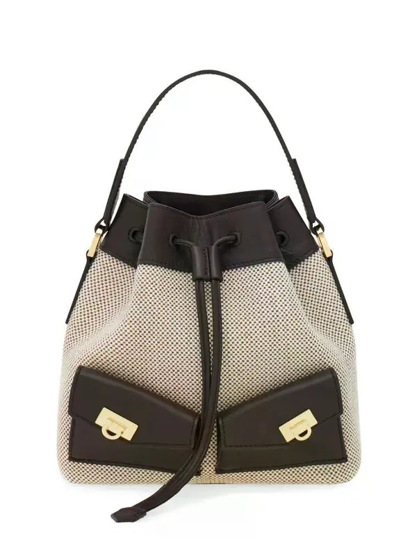 FERRAGAMO Canvas And Leather Multipocket Bucket Bag - Brown
