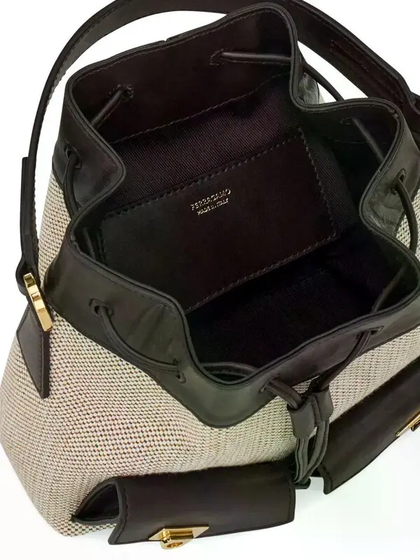 FERRAGAMO Canvas And Leather Multipocket Bucket Bag