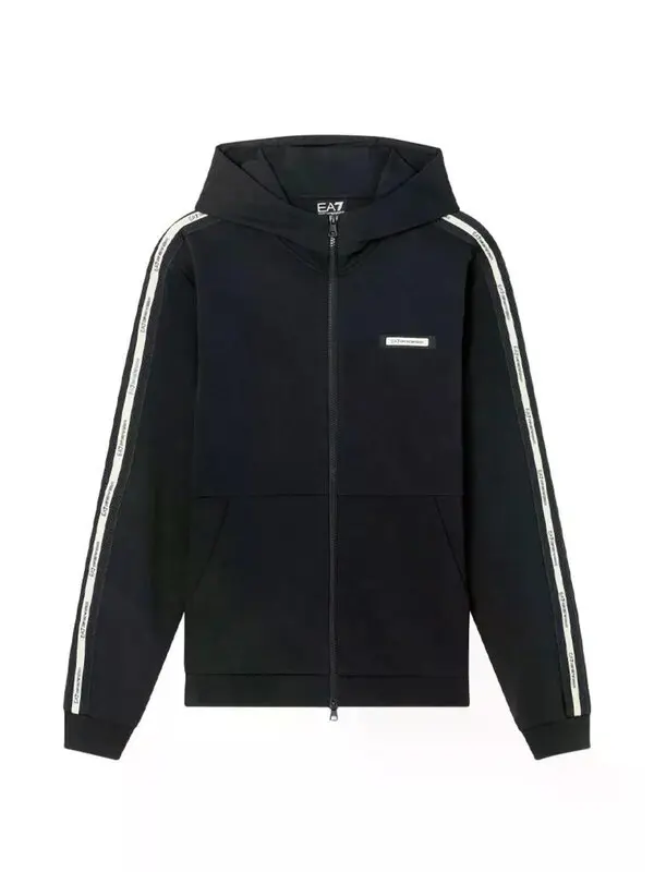 EA7 Logo Tape Zip-up Hoodie - Black