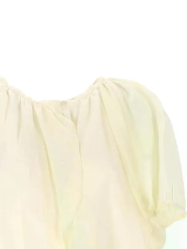 120% Lino Gathered Puff-sleeve Blouse