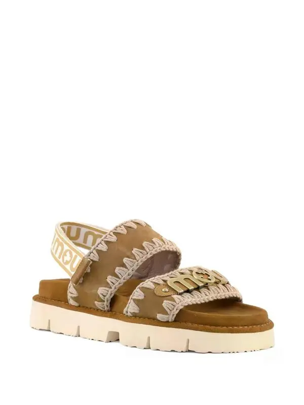 Mou Crochet Trim Logo Plaque Sandals