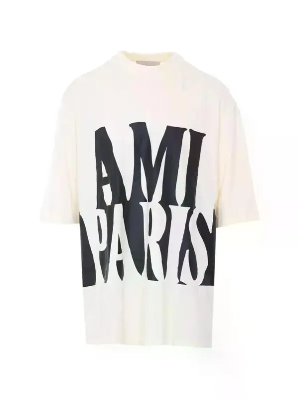 AMI Paris Cotton Logo Print T-shirt - Neutrals