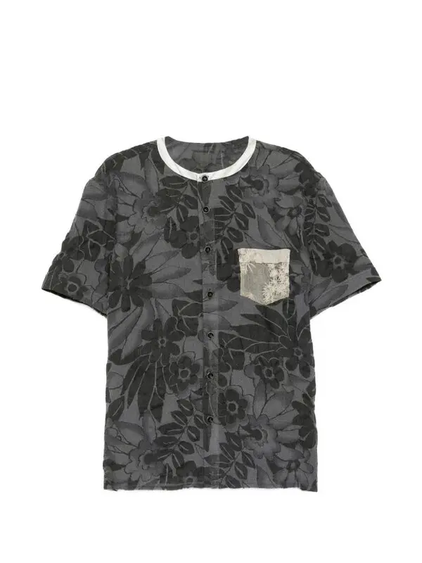 COMMUNS Floral-print Collarless Shirt - Grey