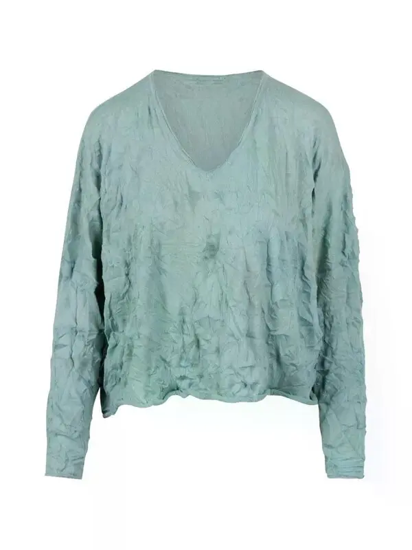Black Label Crinkled Effect V-neck Sweater - Green