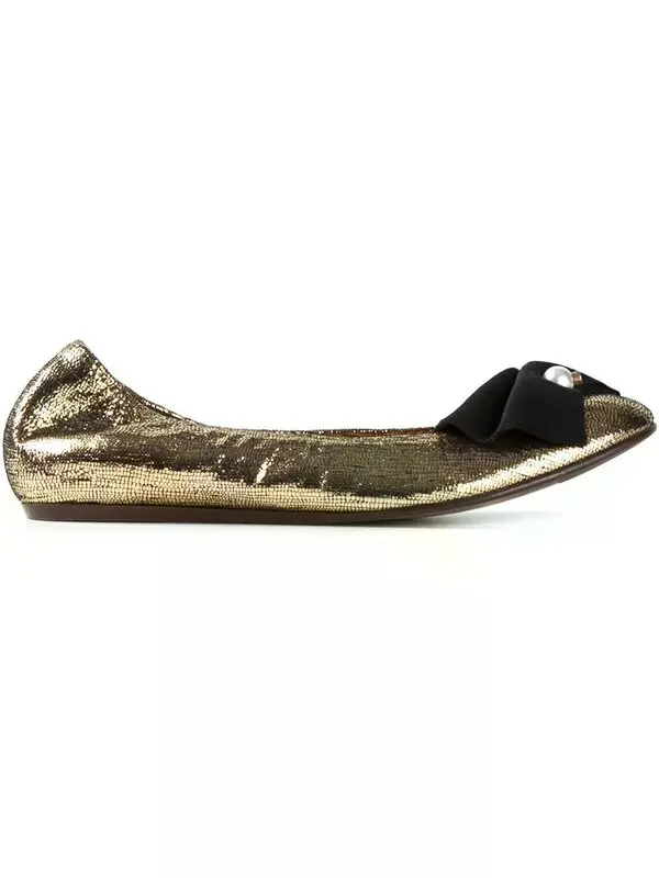 LANVIN Pearl Detail Bow Ballerinas - Metallic