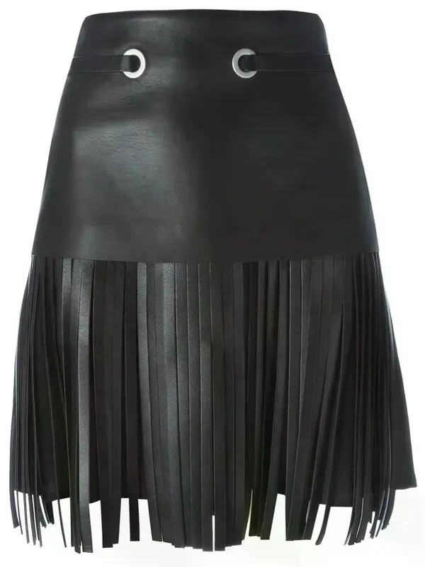 Neil Barrett Fringed Leather Midi Skirt - Black