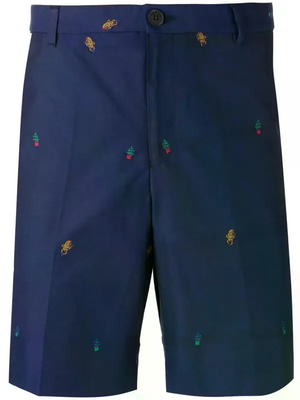 Kenzo Badge Embroidered Chino Shorts - Blue