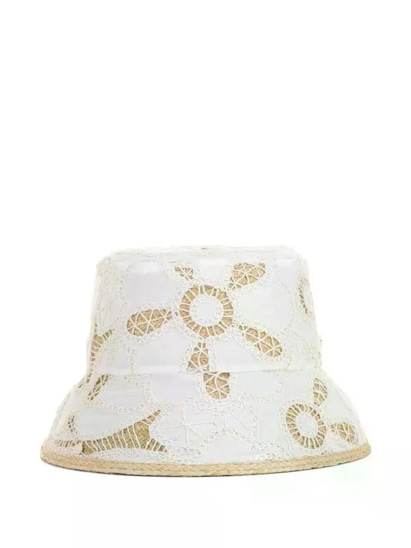 Helen Kaminski Embroidered Raffia Bucket Hat - White