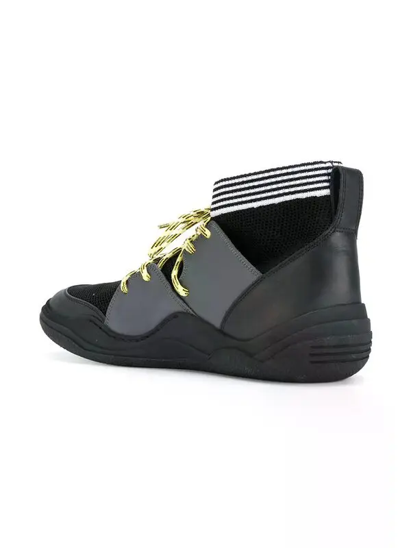 LANVIN Grey Calf Leather And Techno Neoprene Diving Sneakers