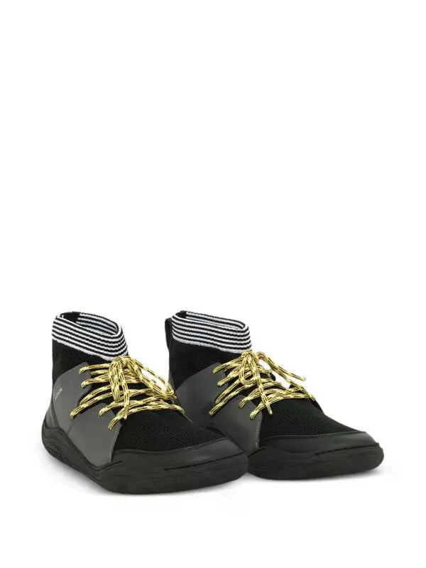 LANVIN Grey Calf Leather And Techno Neoprene Diving Sneakers