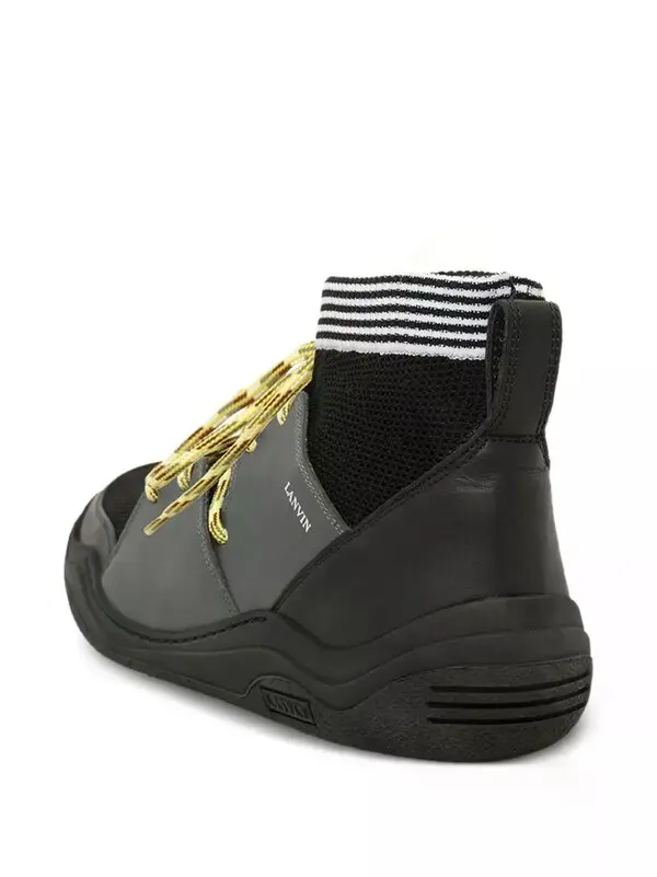 LANVIN Grey Calf Leather And Techno Neoprene Diving Sneakers