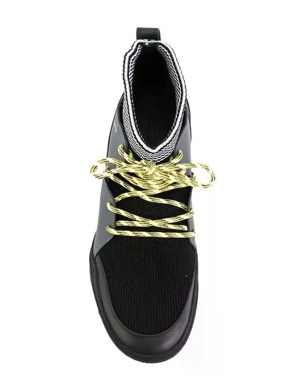 LANVIN Grey Calf Leather And Techno Neoprene Diving Sneakers