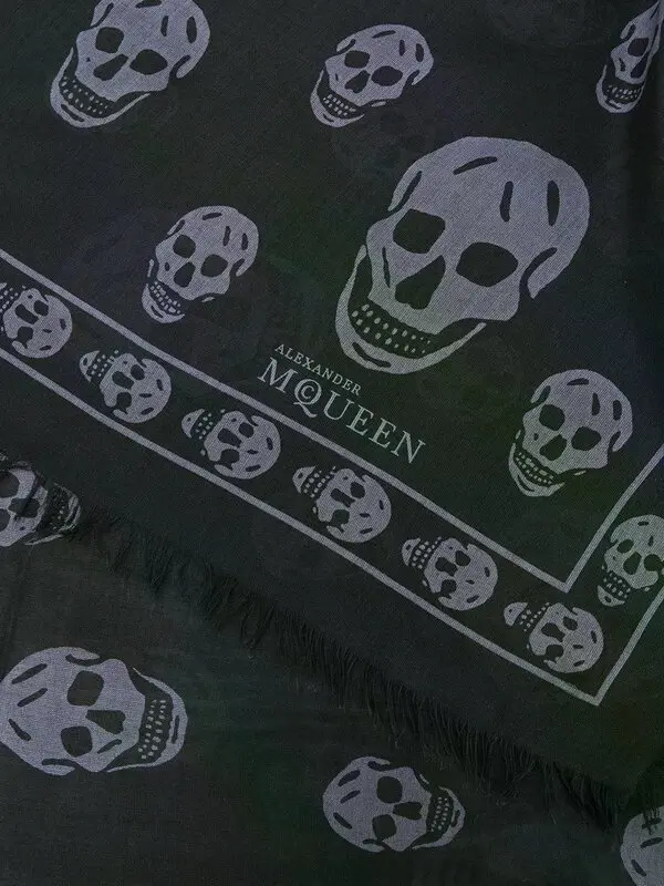 Alexander McQueen Fringed Skull Print Scarf