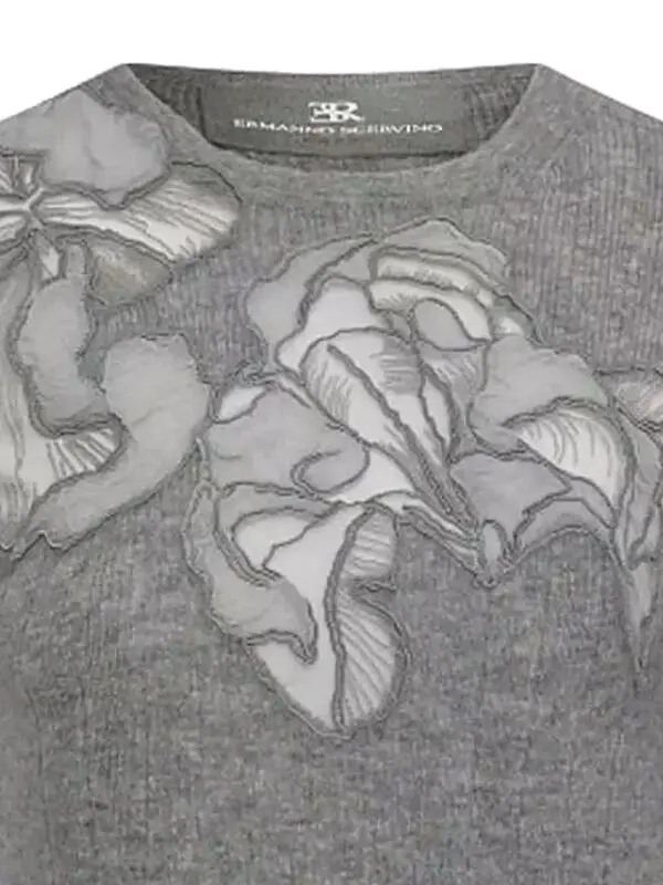 Ermanno Scervino Ribbed Floral Appliqué T-shirt - Grey
