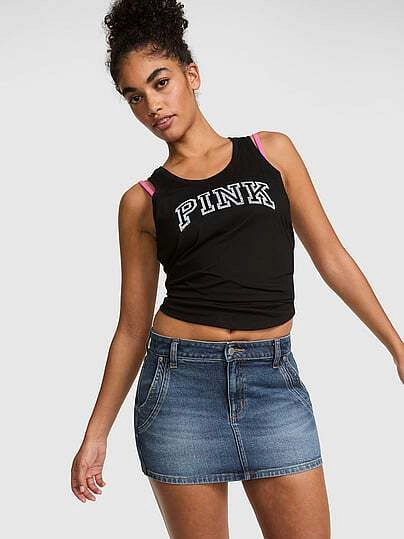 Pink Camouflage Denim Mini Skirt - Blue