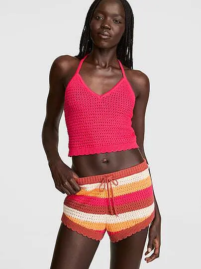 Pink Crochet Micro Shorts - Print