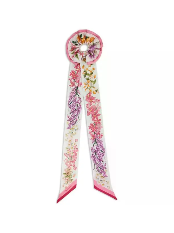 FERRAGAMO Silk Floral Print Scrunchie With Detachable Ribbon