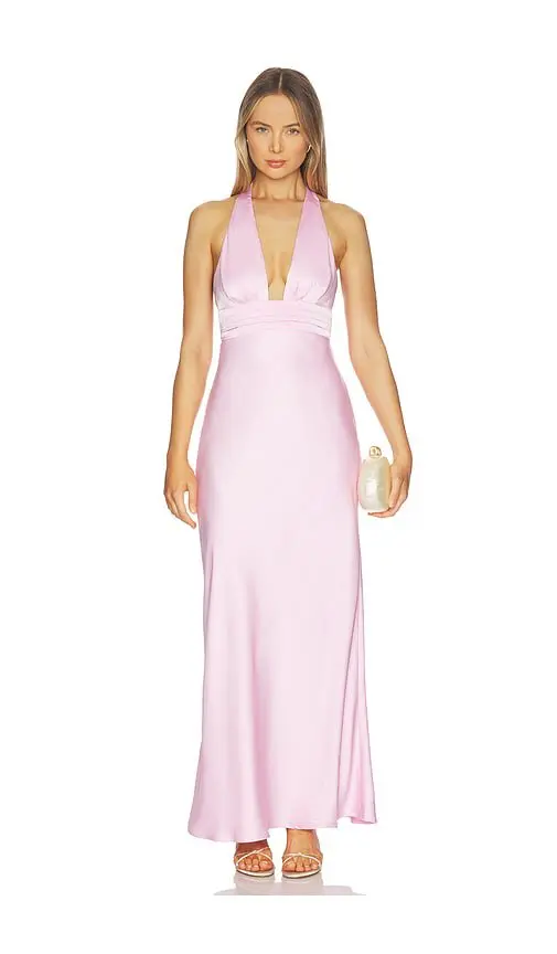 RUNAWAY THE LABEL Plunge V-neck Maxi Dress - Pink