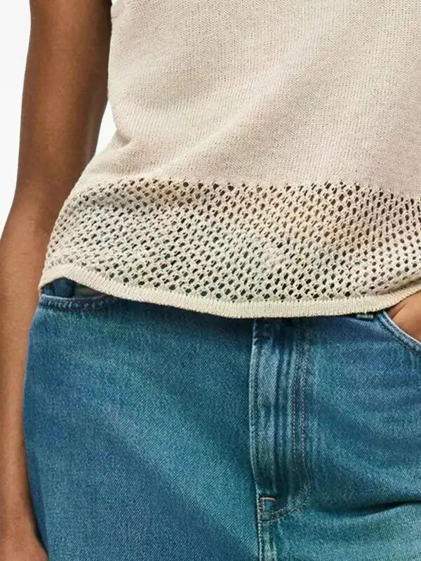 Karl Lagerfeld Beige Crochet Knit Top