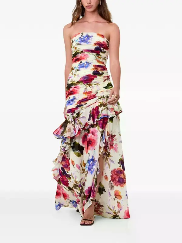 NICHOLAS Viola Ruched Ruffled Maxi Dress - White