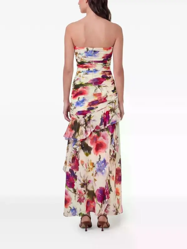 NICHOLAS Viola Ruched Ruffled Maxi Dress - White