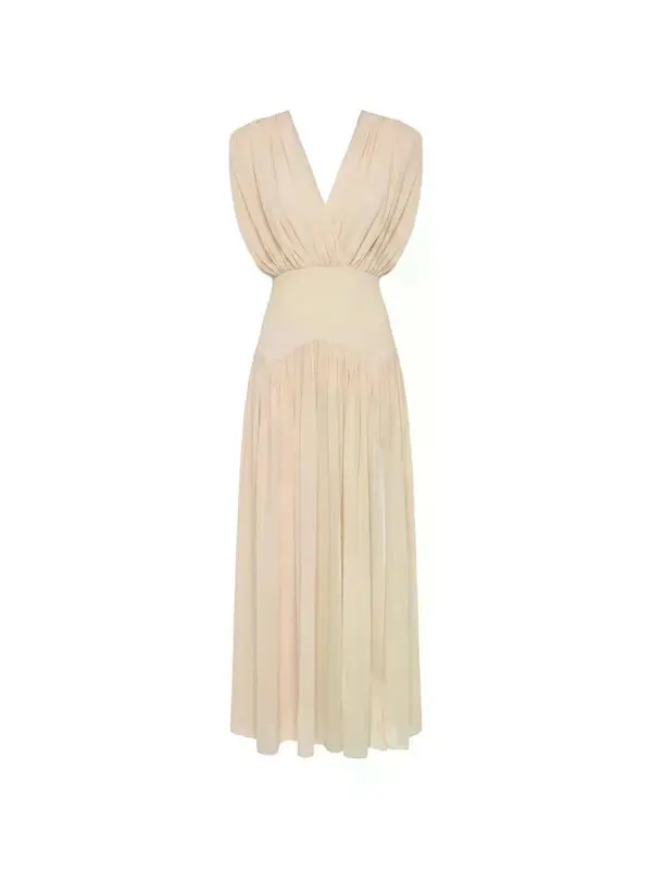 NICHOLAS Giana Plunging-neck Pleated Maxi Dress - Neutrals