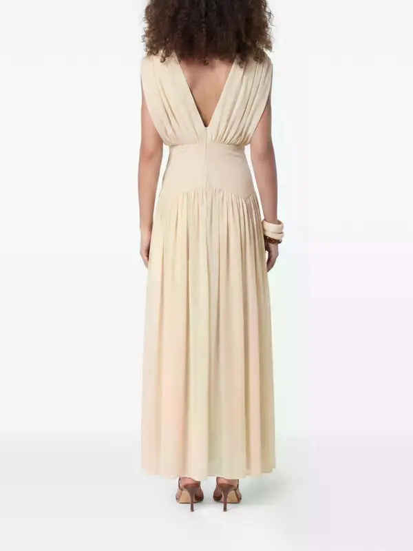 NICHOLAS Giana Plunging-neck Pleated Maxi Dress - Neutrals