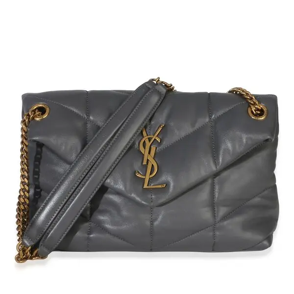 Saint Laurent Grey Quilted Lambskin Puffer Chain Satchel - Gray