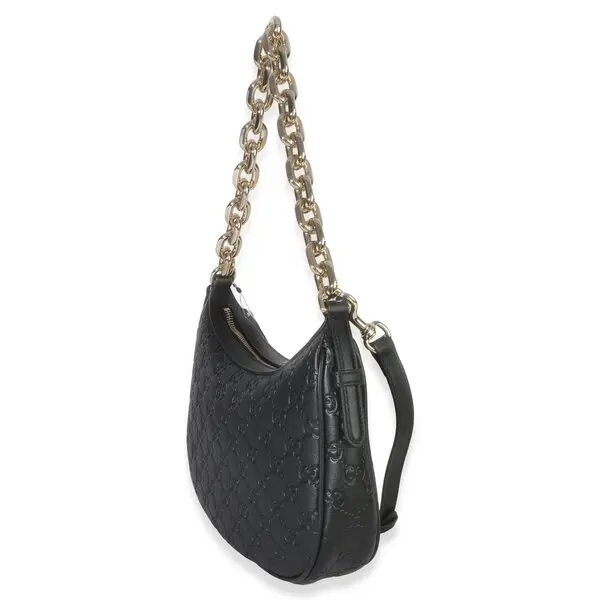 Gucci Embossed Calfskin Gg Arabella Half Moon Shoulder Bag - Black