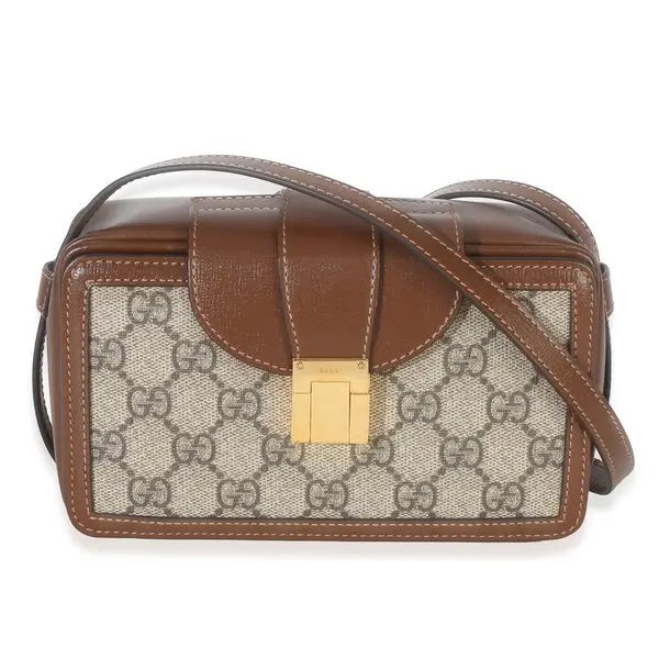 Gucci Gg Supreme Monogram Clasp Bag - Brown