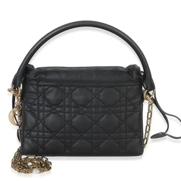 Dior Lambskin Cannage Lady Milly Drawstring Bag - Black