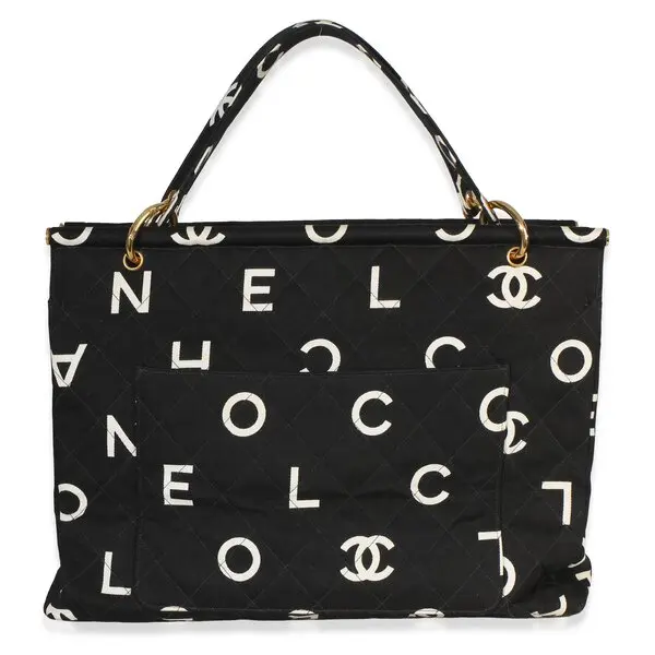 Chanel Vintage Quilted Logo Canvas Tote