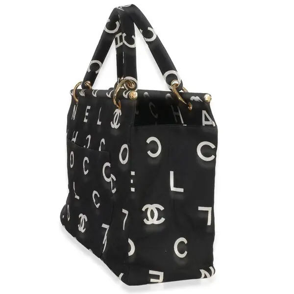 Chanel Vintage Quilted Logo Canvas Tote