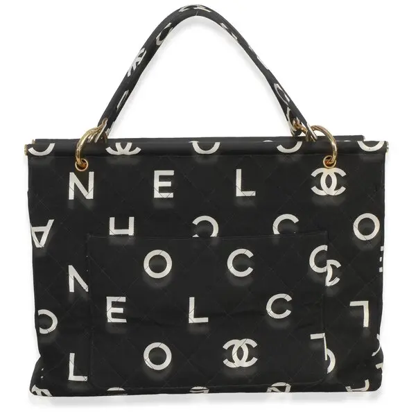 Chanel Vintage Quilted Logo Canvas Tote