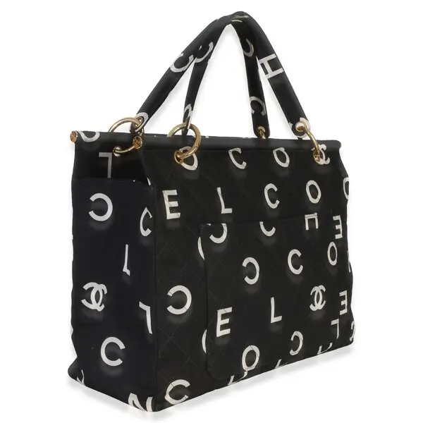 Chanel Vintage Quilted Logo Canvas Tote