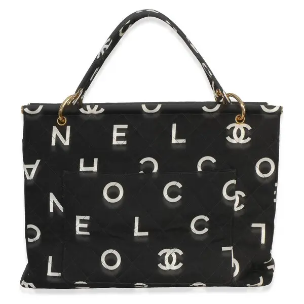 Chanel Vintage Quilted Logo Canvas Tote - Black