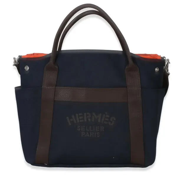 Hermès Bleu Navy Feu Canvas Grooming Bag - Blue