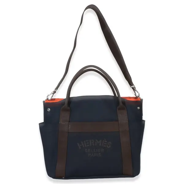 Hermès Bleu Navy Feu Canvas Grooming Bag - Blue