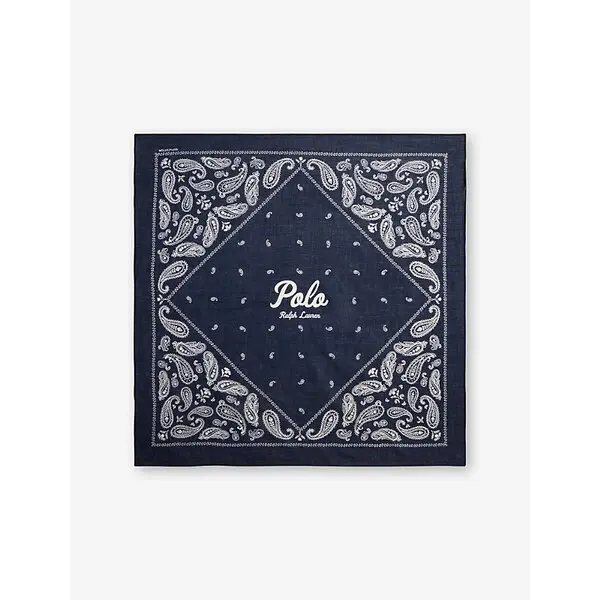 Polo Ralph Lauren Branded Paisley Cotton Bandana 68.5cm X 68.5cm - Navy