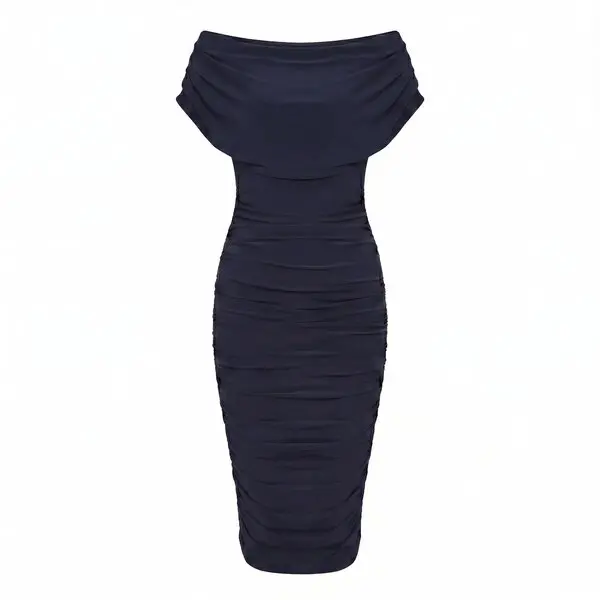 ATOM LABEL Off-shoulder Bardot Dress With Pleating - Blue