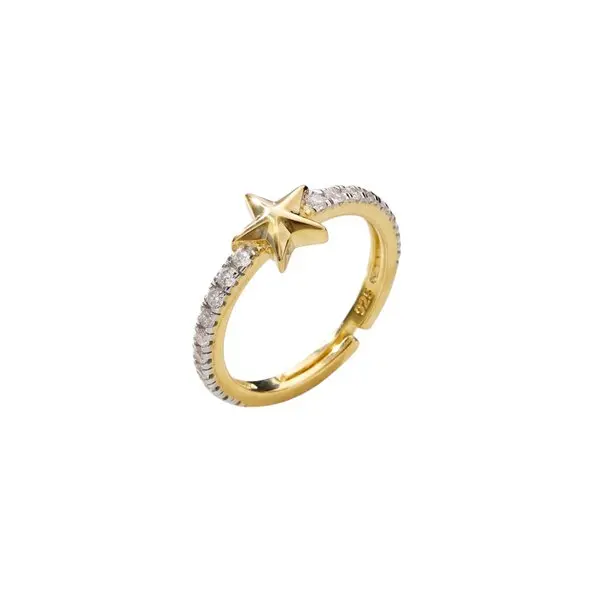 SPERO LONDON Star Zirconia Half Round Adjustable Sterling Silver Ring - Gold