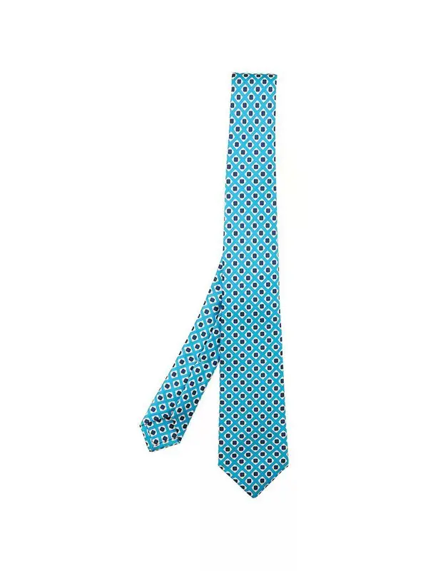 Kiton Geometric Pattern Silk Tie - Blue
