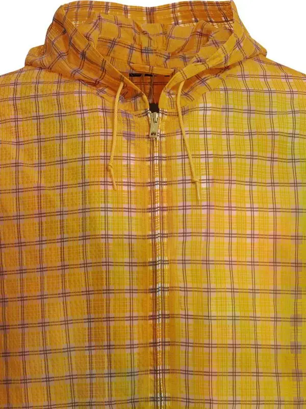 BEAMS Hooded Check-print Coat