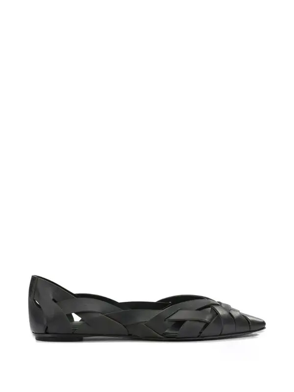 DEL CARLO Woven Leather Ballet Flats - Black