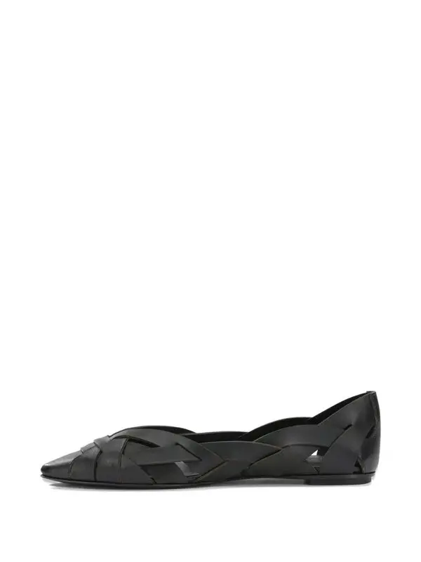 DEL CARLO Woven Leather Ballet Flats - Black