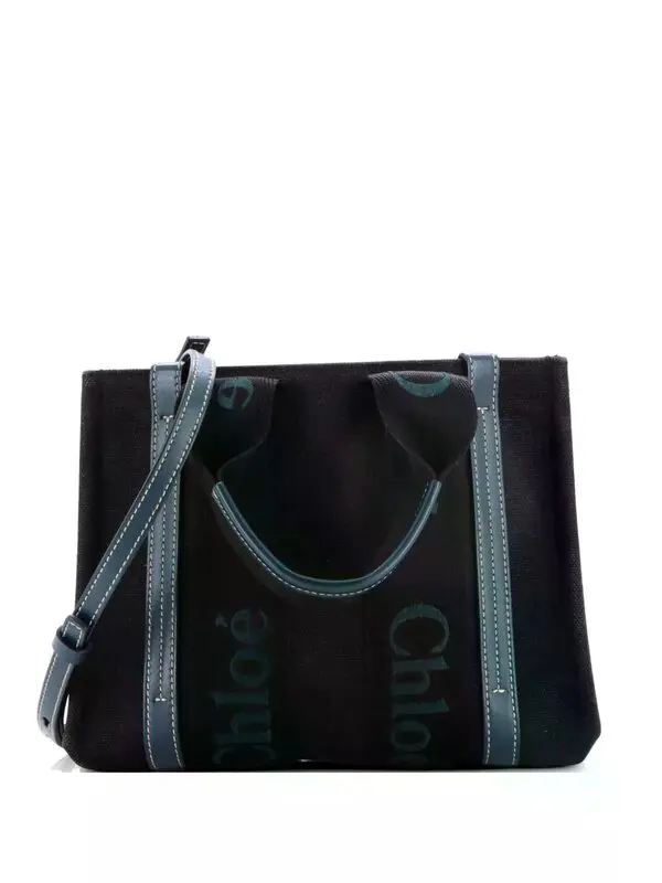 Chloé Woody Canvas With Leather Small Tote Bag - Black